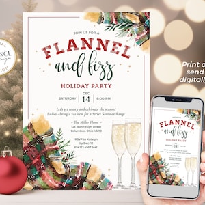 Flannel and Fizz Party Invitation, Christmas Party Invite, Christmas ...