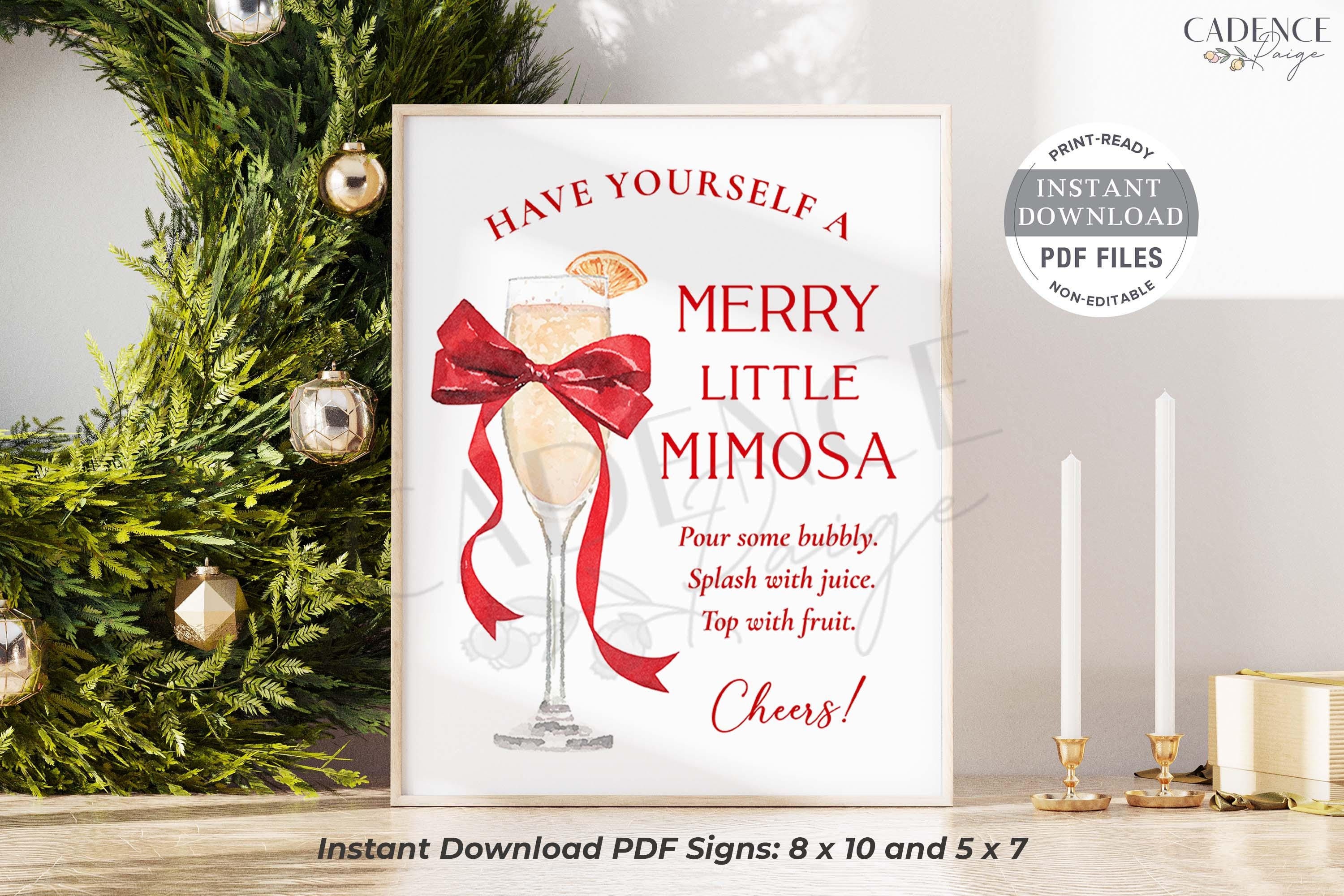 Christmas Mimosa Bar Sign Printable Merry Mimosa Bar Sign, Merry Little ...