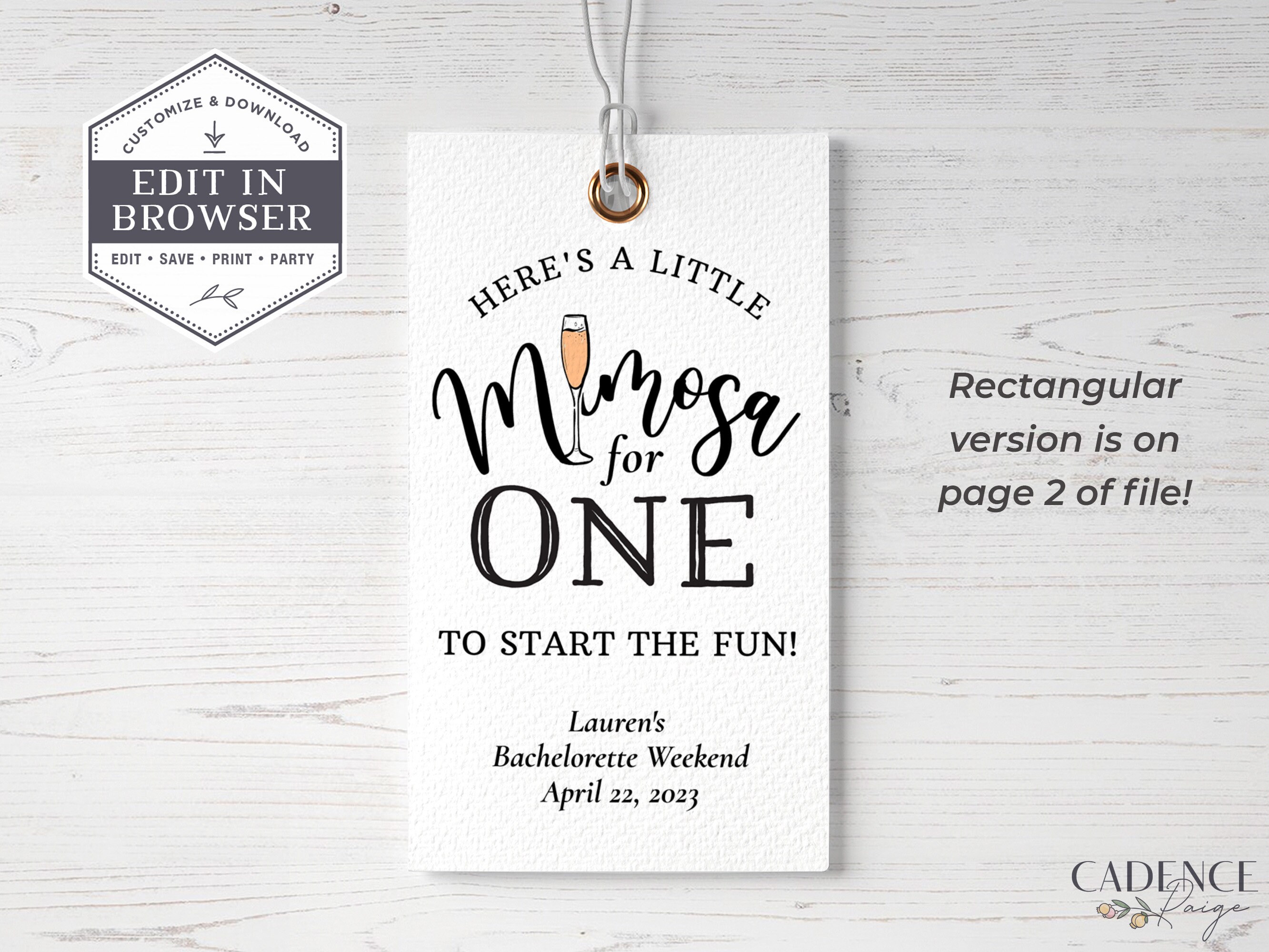 Bachelorette Favor Tag, Mimosa Kit Gift Tags, Bachelorette Weekend Gift ...