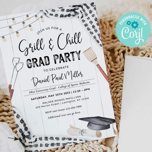 Grill and Chill Graduation Party Invitation, BBQ Grad Party Invitation ...