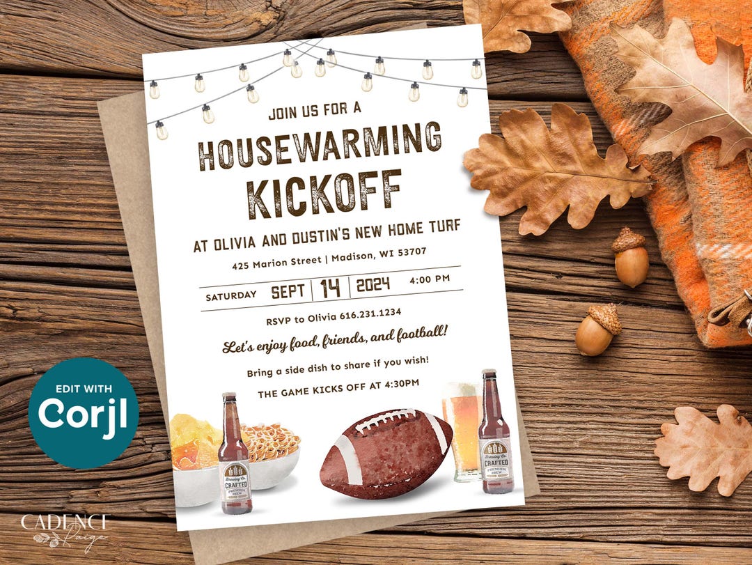 Housewarming Party Invitation Football Housewarming Kickoff Invite ...