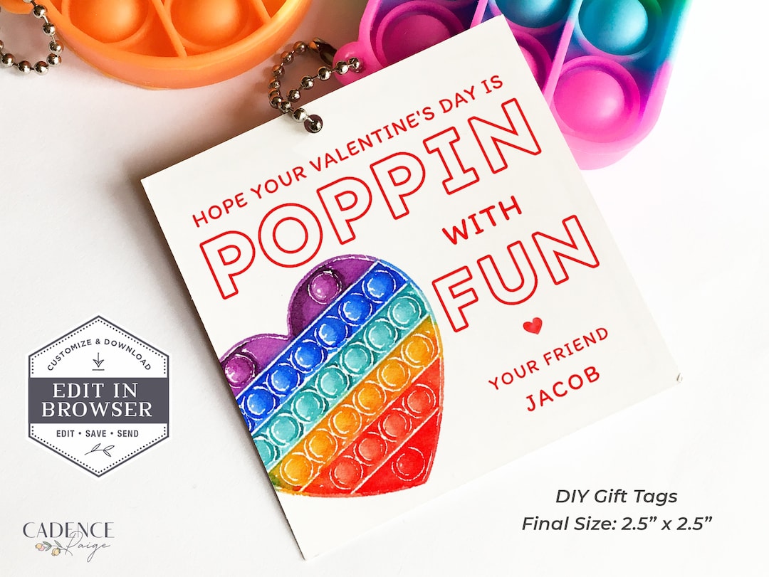 Valentine's Day Pop It Tags, Classroom Valentines, Printable Pop It ...