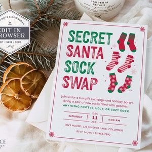 Christmas Sock Exchange Party Invite, Holiday Sock Swap Party Invite ...