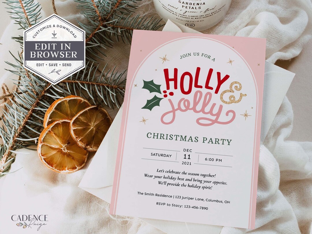 Boho Christmas Party Invite, Mod Holiday Party Invite, Retro Christmas ...