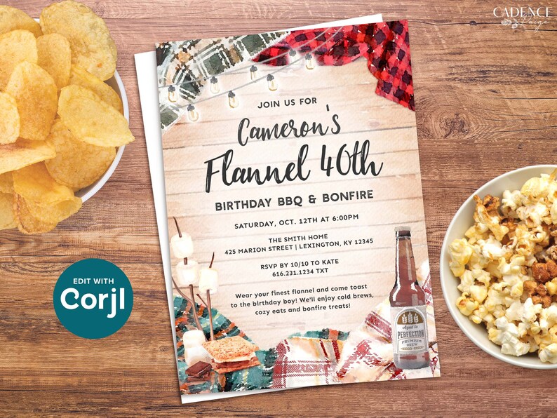 Flannel Birthday Invitation Fall Birthday Invite Flannel Invite 40th ...