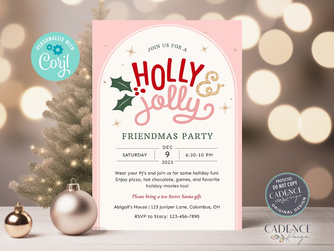 Friendmas Party Invitation, Kids Christmas PJ Party Invitation, Girls ...