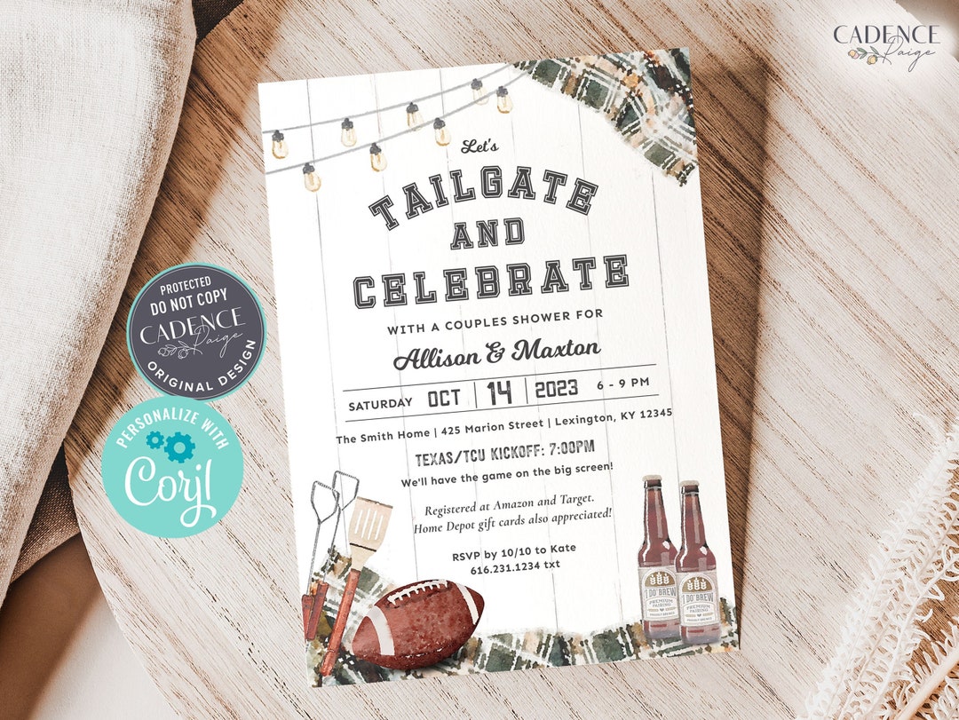 Tailgate and Celebrate Invite, Football Engagement Party Invite ...