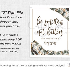 8 X 10 Bug Spray Sign, Printable Bug Spray Sign, Smitten Not Bitten ...