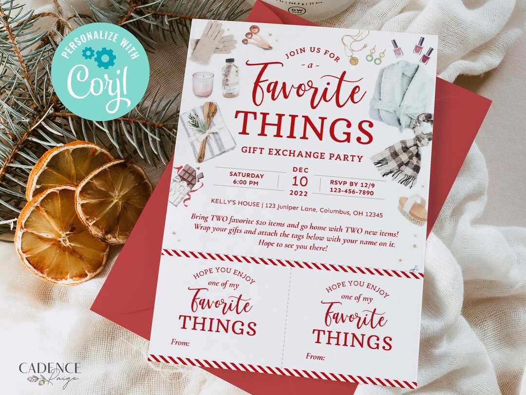 Favorite Things Party Invite With Tags Gift Exchange Invite - Etsy