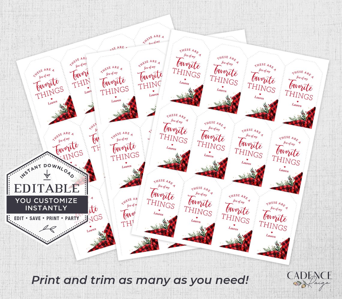 Favorite Things Gift Tag Favorite Things Favor Printable - Etsy