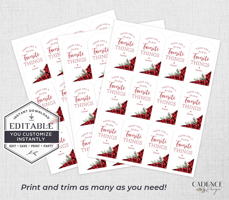 Favorite Things Gift Tag Favorite Things Favor Printable - Etsy