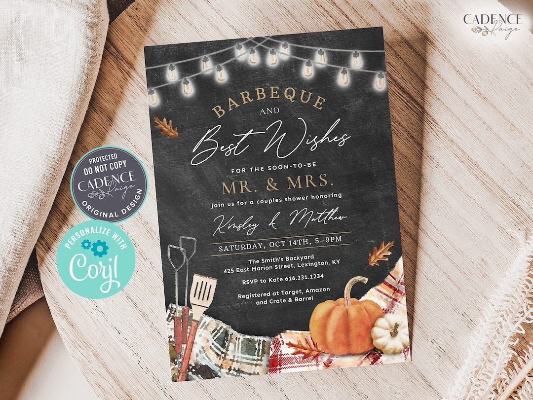 Fall BBQ Couples Shower Invitation, Autumn Barbeque Wedding Shower ...