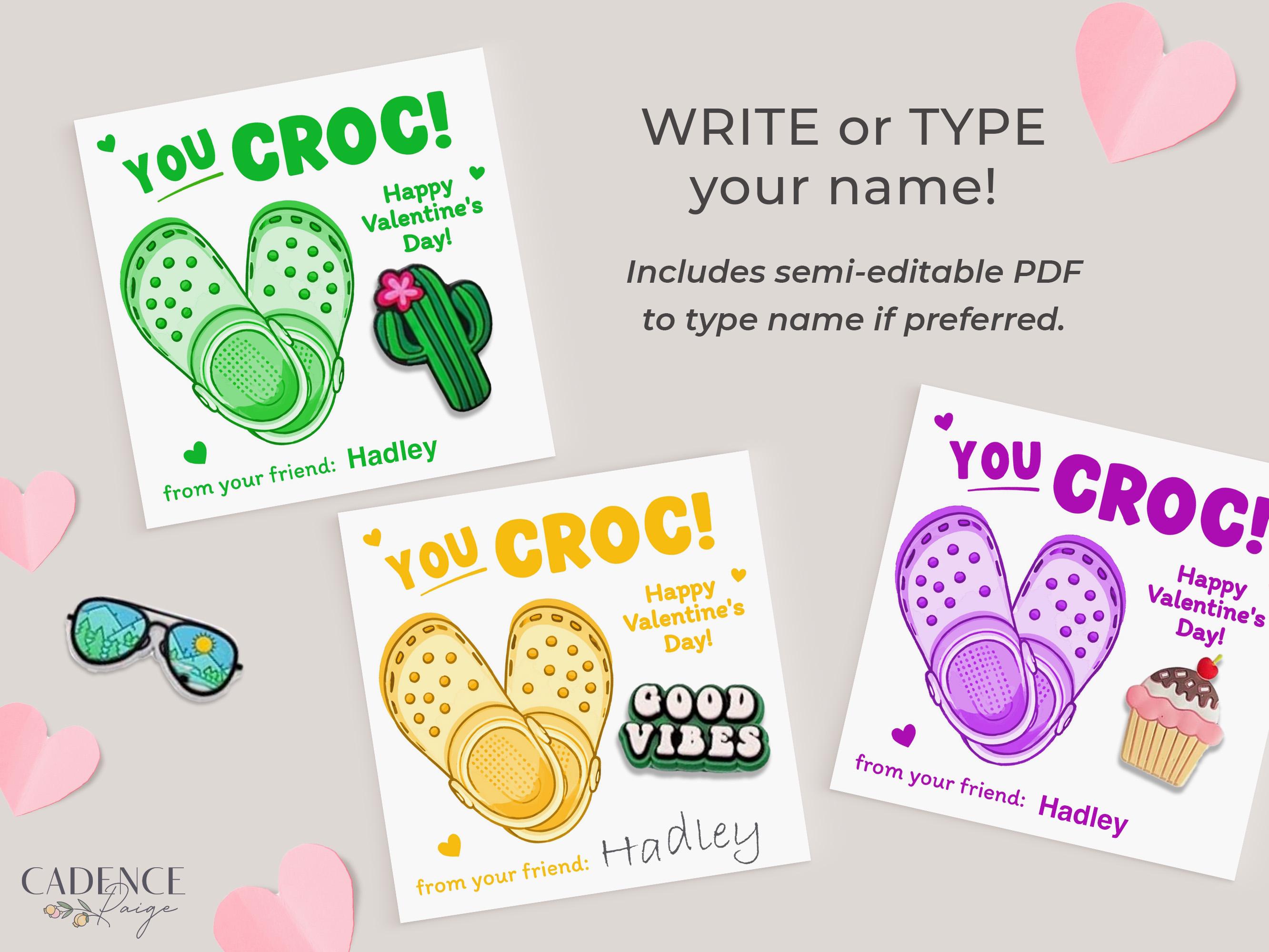 You Croc Valentine's Day Gift Tag, Shoe Charm Valentines Day Tag, Easy ...