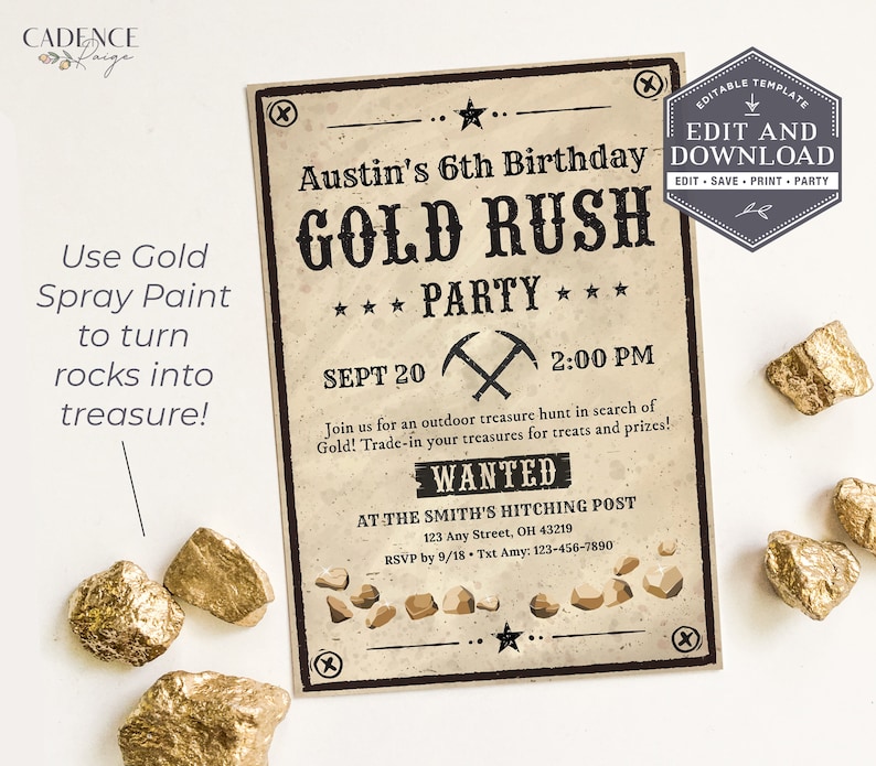 Golden Birthday Invitation Gold Rush Birthday Invite Unique - Etsy