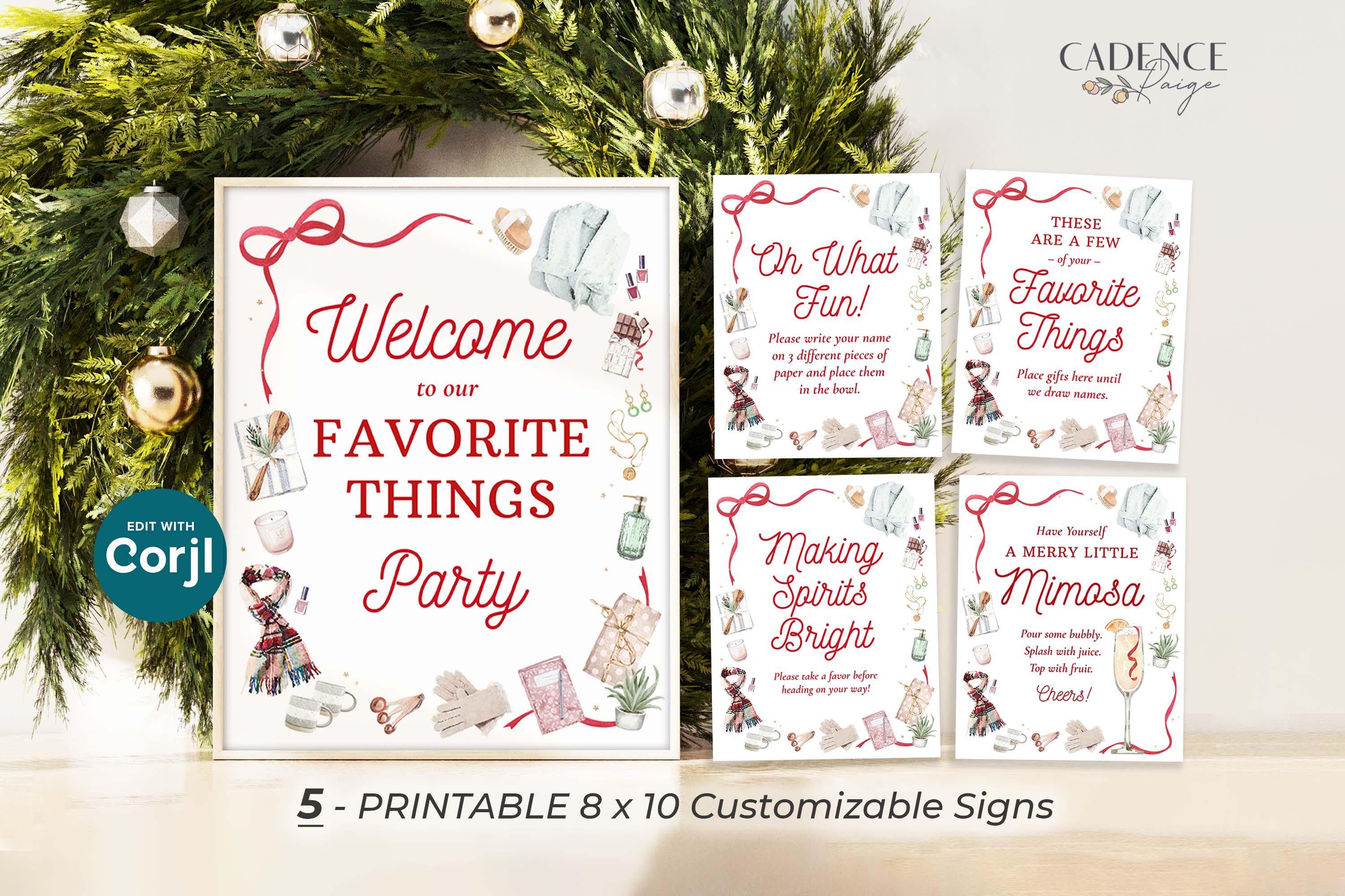 Favorite Things Party Signs, Favorite Things Party Decor, 8 X 10 ...