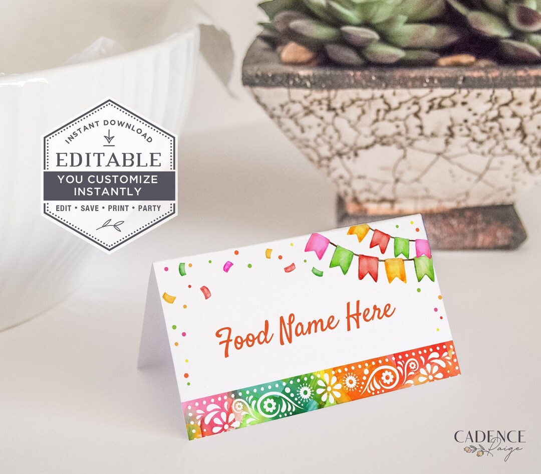 Fiesta Food Cards, Fiesta Place Cards, Fiesta Printable Name Cards ...