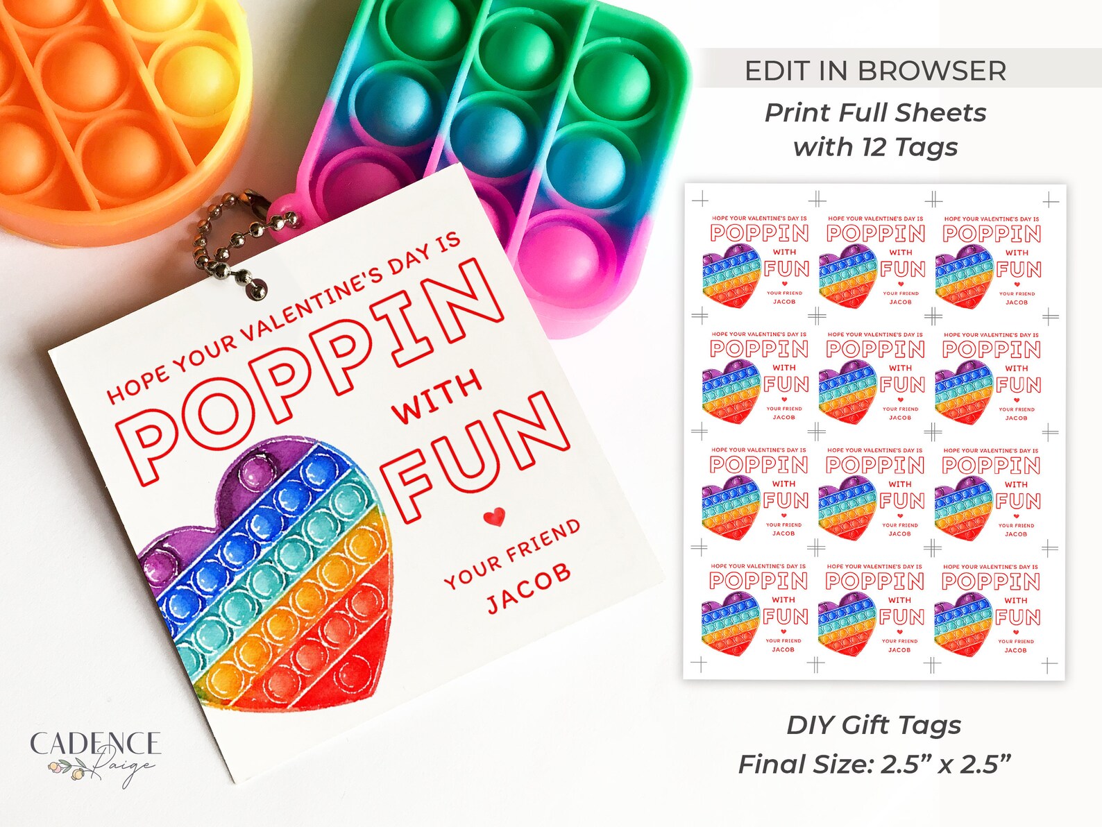 Valentine's Day Pop It Tags Classroom Valentines - Etsy