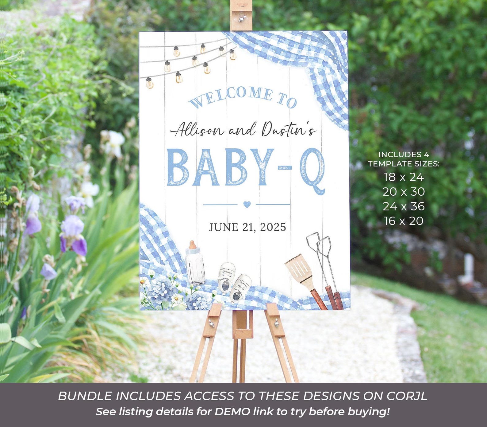 Blue Baby Q Baby Shower Bundle, BBQ Babyq Invitation Template, Editable ...