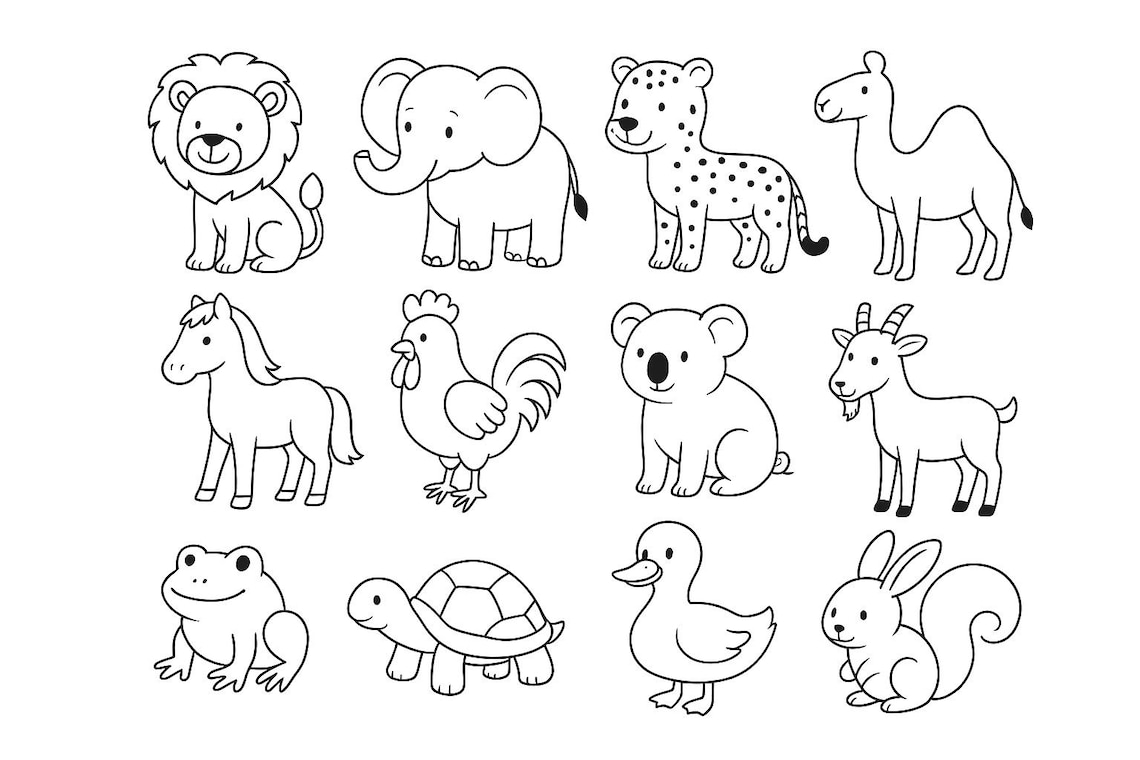 Animals Coloring Five Charts for Kids - Etsy