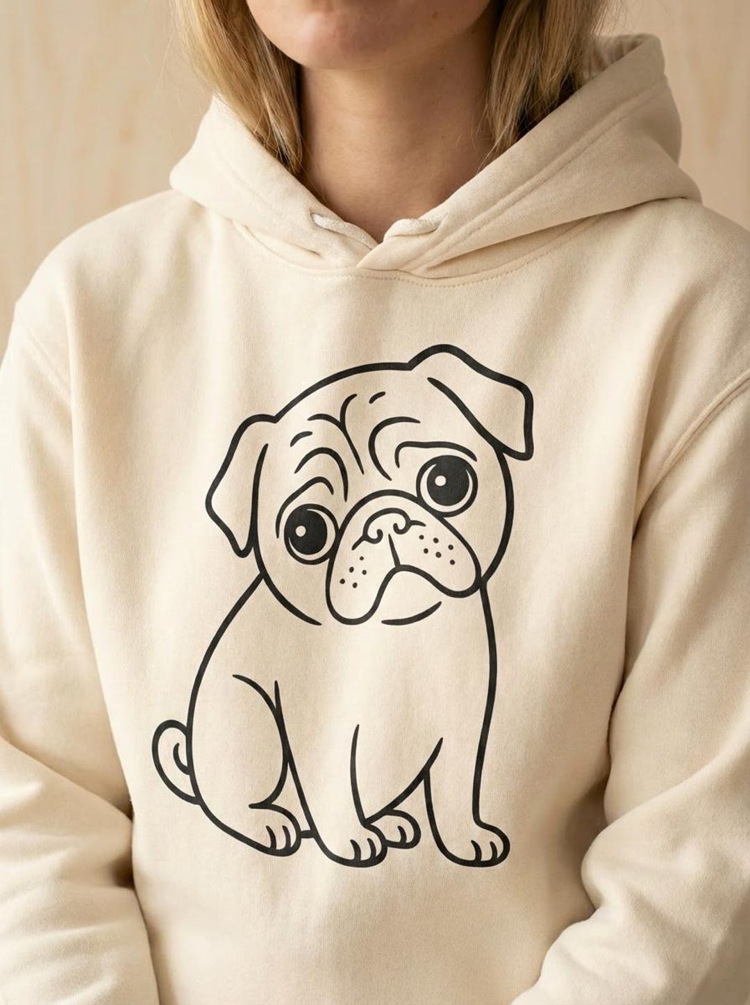 Minimal Line Pug Hoodie | Front & Back Print | Unisex Lightweight ...