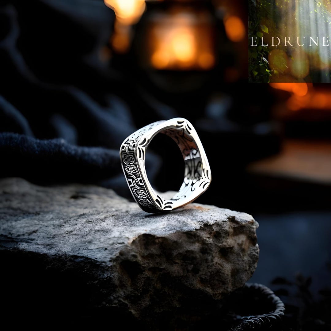 Sterling Silver Square Rune Ring, Vintage Gothic Nordic Jewelry - Etsy