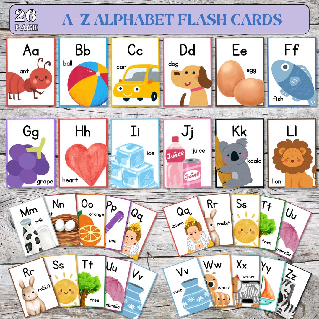 A to Z Alphabet Flash Cards for Kids, Early Learning - Etsy