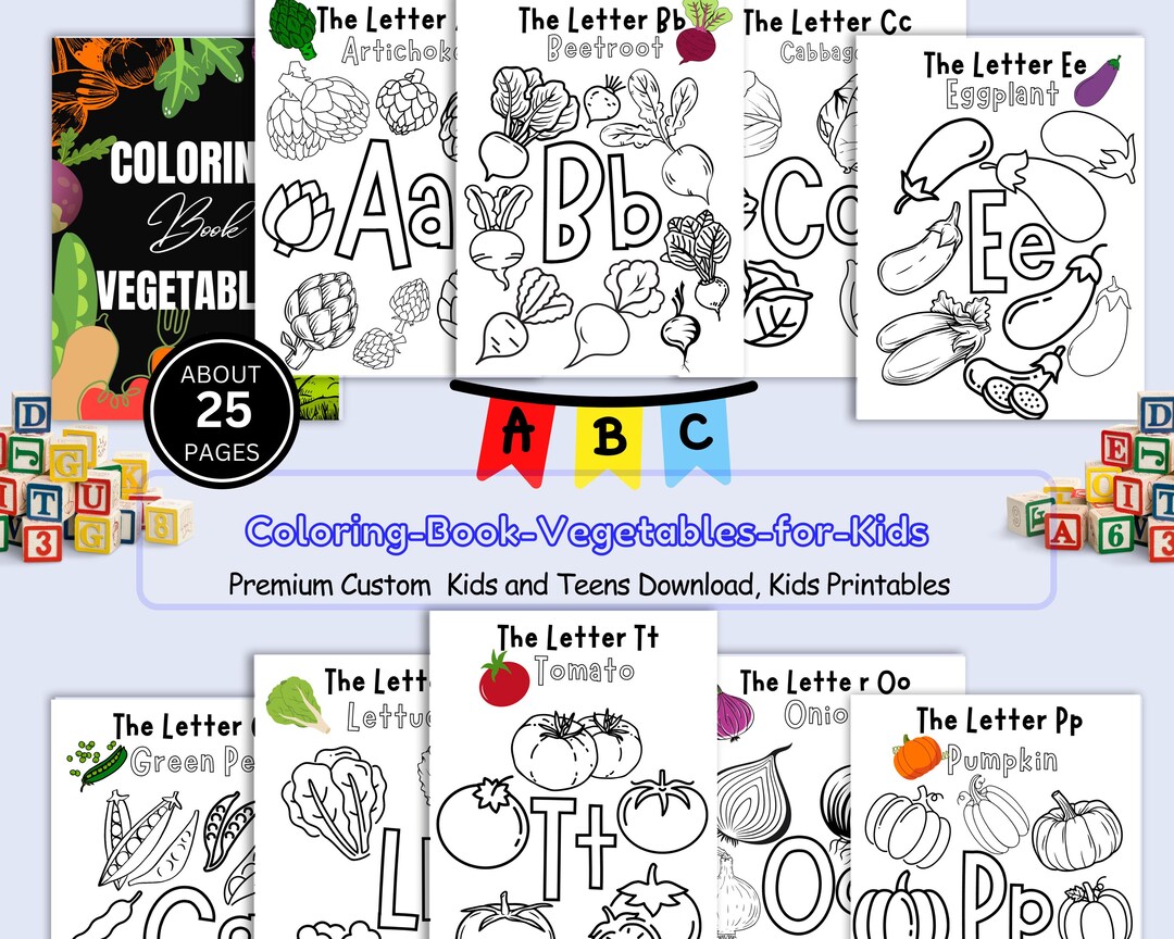 Coloring Book Vegetables for Kids, Fun Preschool Activity, Early ...
