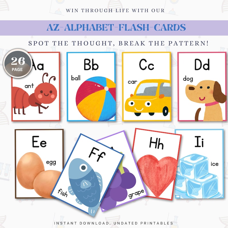 A to Z Alphabet Flash Cards for Kids, Early Learning - Etsy