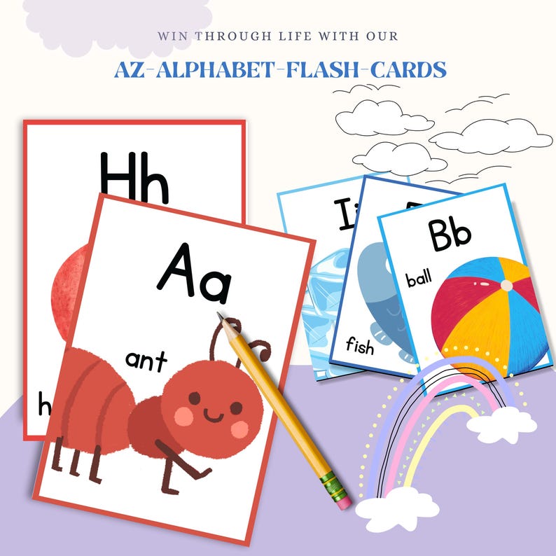 A to Z Alphabet Flash Cards for Kids, Early Learning - Etsy