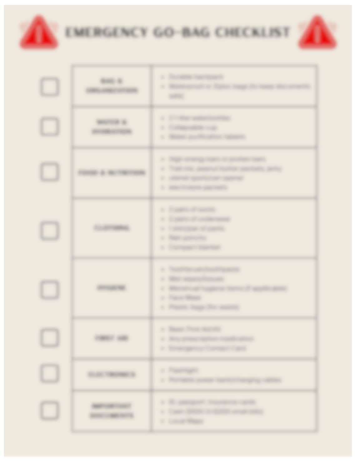 Printable Emergency Go-bag Checklist - Etsy