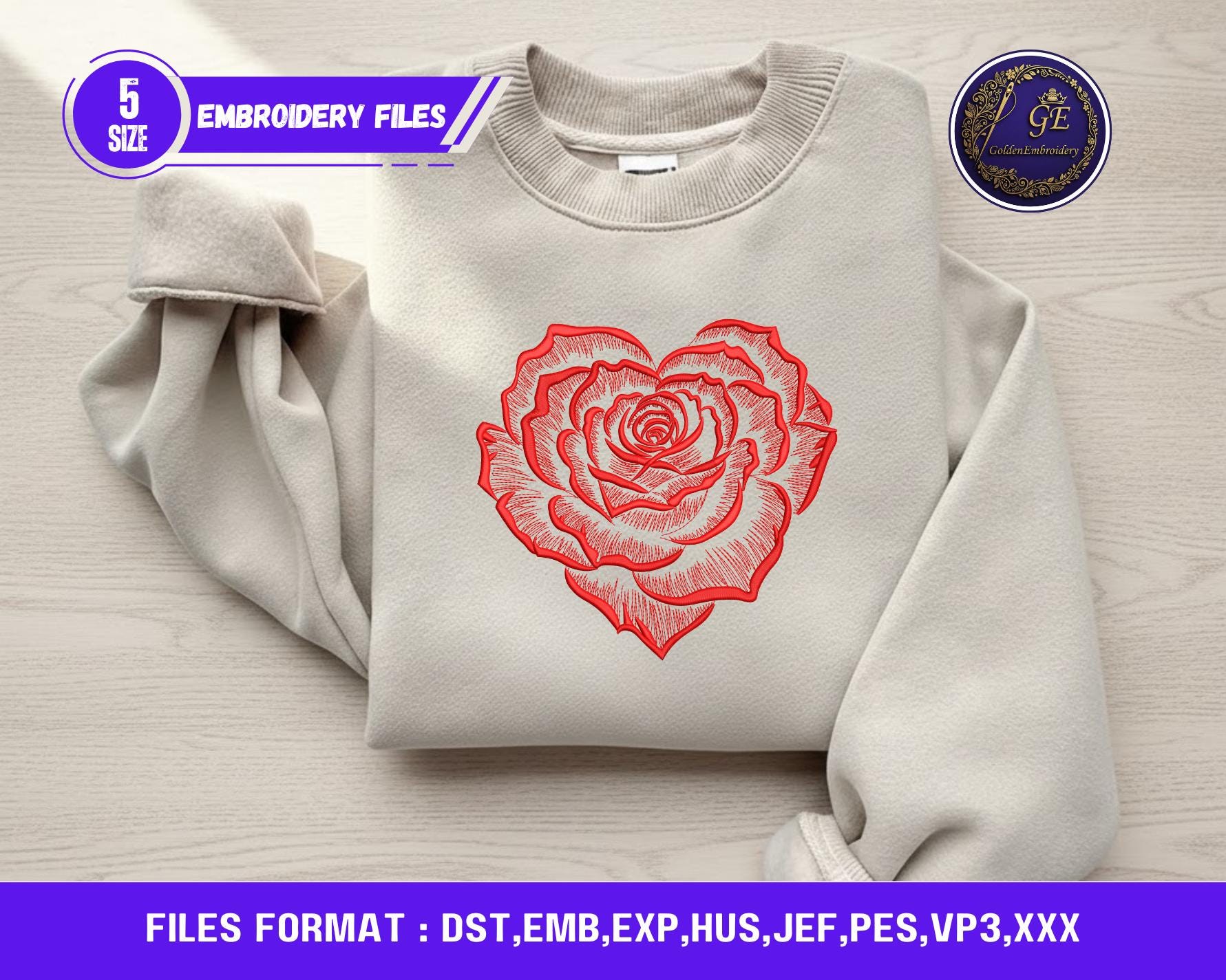 Heart-shaped Rose Embroidery Design, Valentine Love Machine Embroidery ...