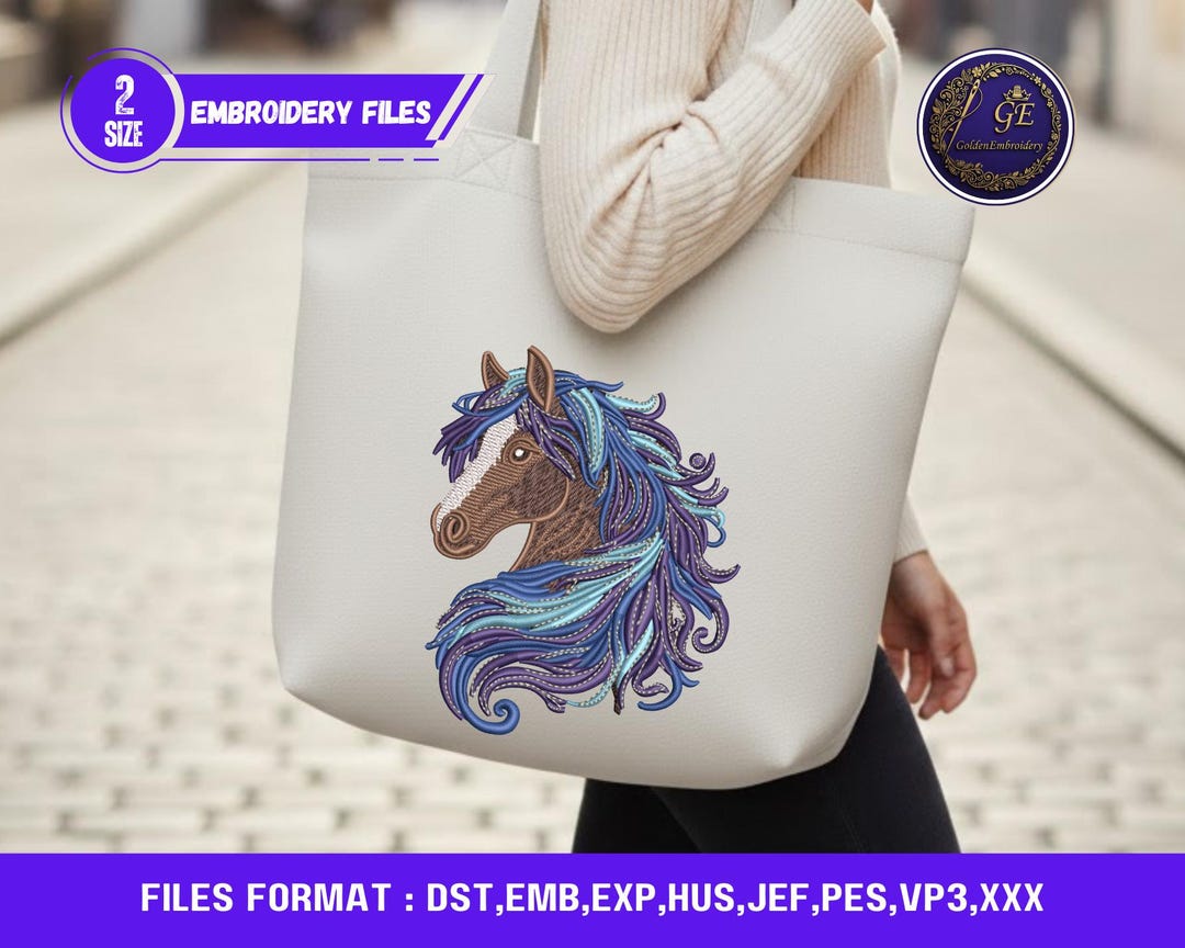 Horse Embroidery Design | Detailed Mane Outline, 2 Sizes (digital ...