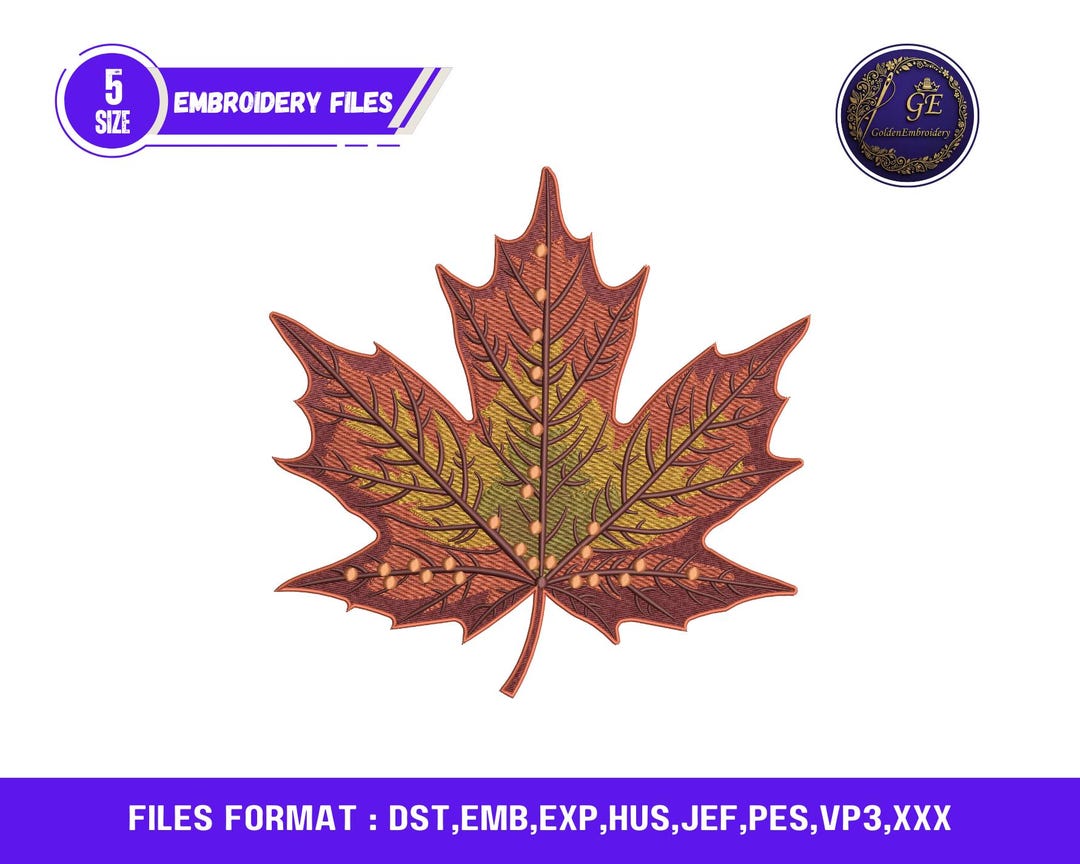 Autumn Maple Leaf Embroidery Design | Fall Leaf Machine Embroidery ...