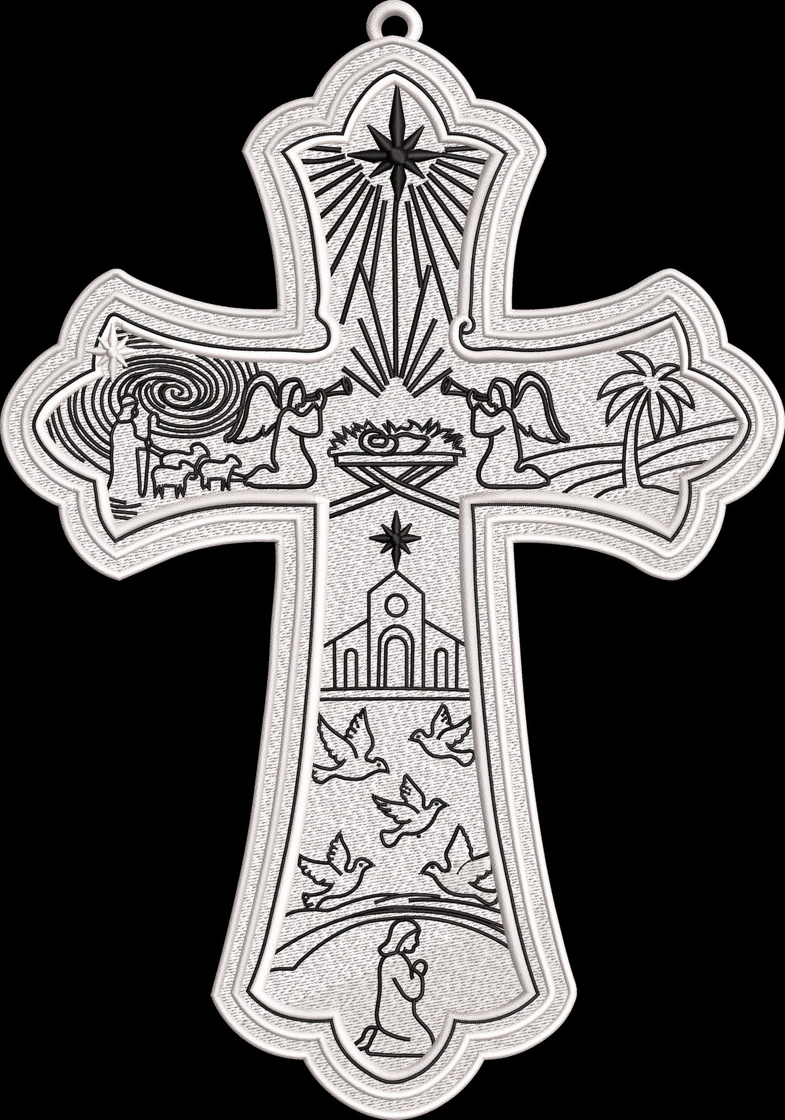 FSL Nativity Cross Machine Embroidery Design Lace Christmas Ornament ...