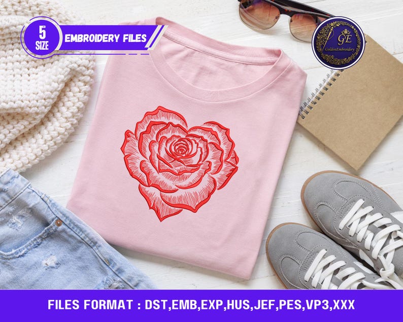 Heart-shaped Rose Embroidery Design, Valentine Love Machine Embroidery ...