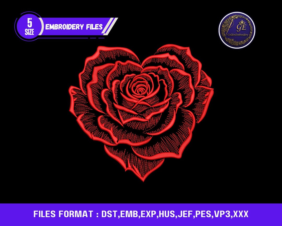 Heart-shaped Rose Embroidery Design, Valentine Love Machine Embroidery ...