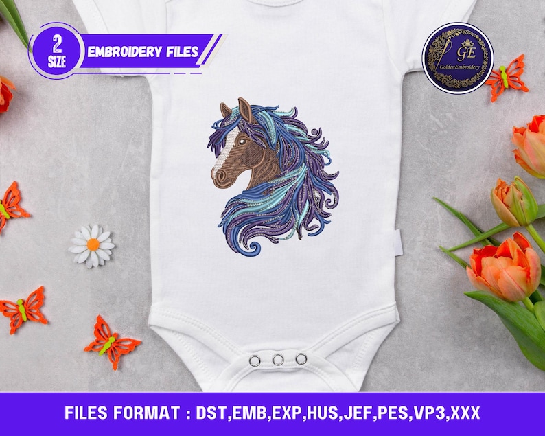 Horse Embroidery Design | Detailed Mane Outline, 2 Sizes (digital ...