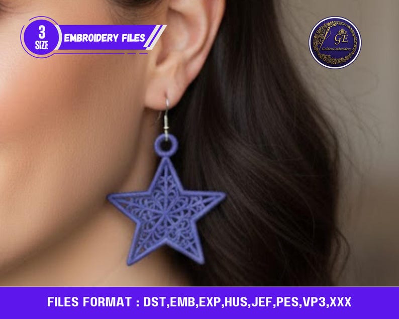 FSL Earring Machine Embroidery Design • Star Lace Earrings ...