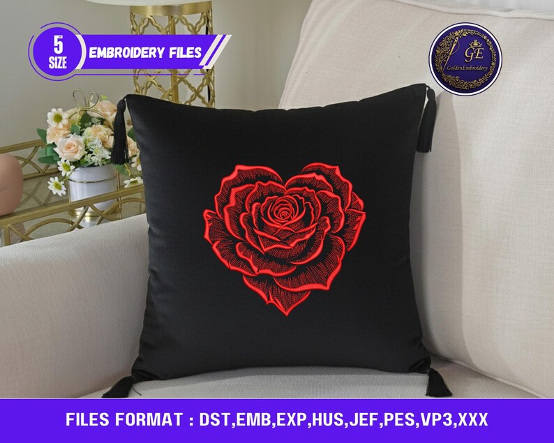 Heart-shaped Rose Embroidery Design, Valentine Love Machine Embroidery ...