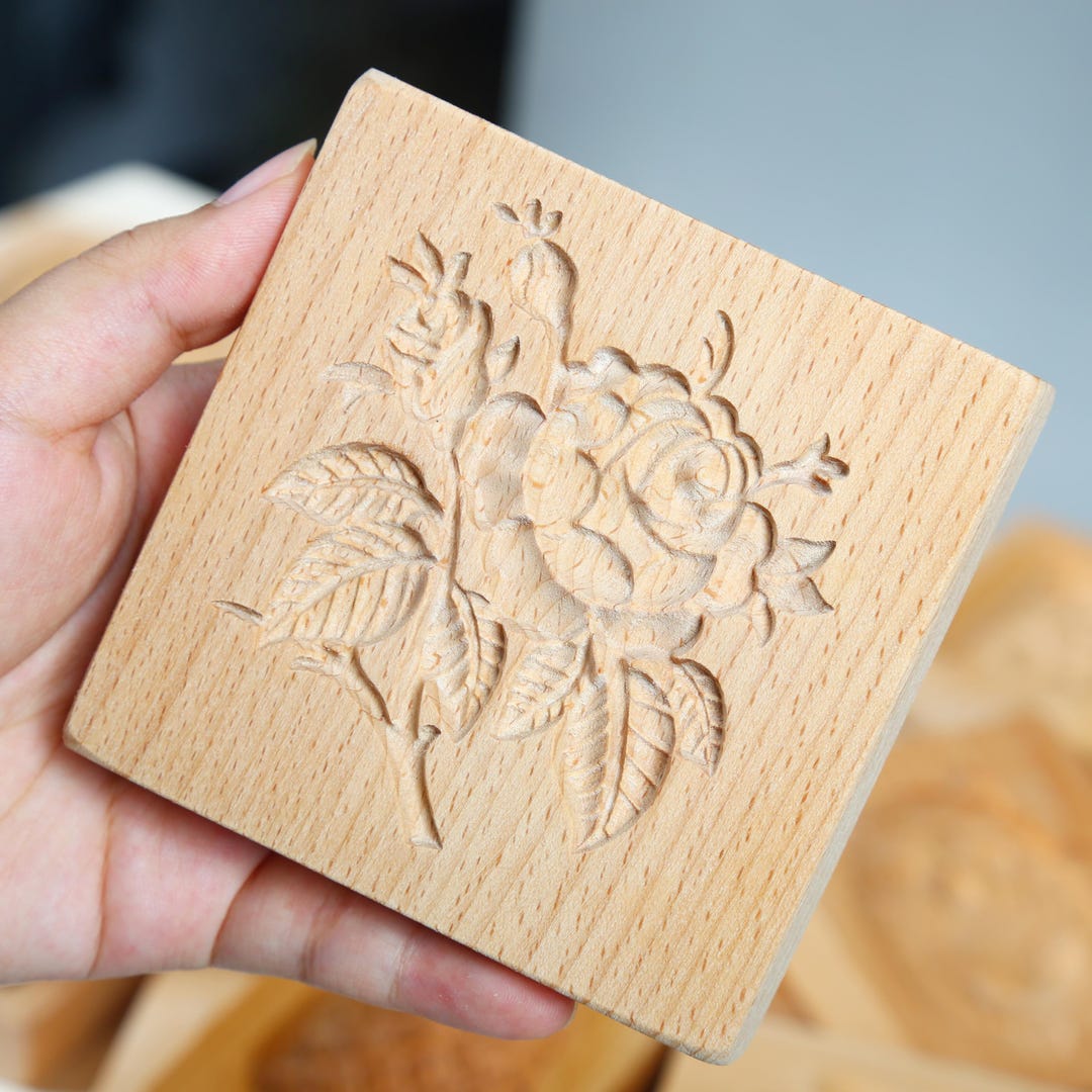 Rose Cookie Mold Wood, Flower Biscuit Cutter, Embosser Cookie Tool - Etsy