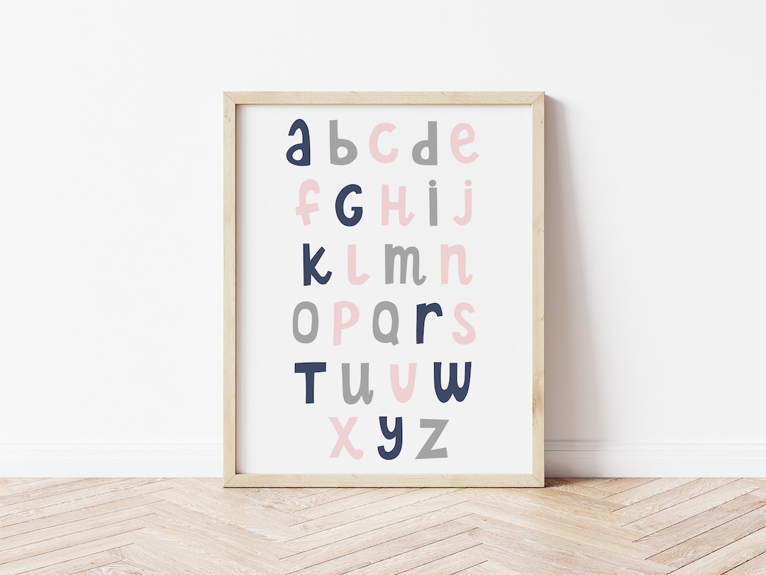 Printable Alphabet Poster, Abc Print Nursery Wall Decor, Navy and Blush ...