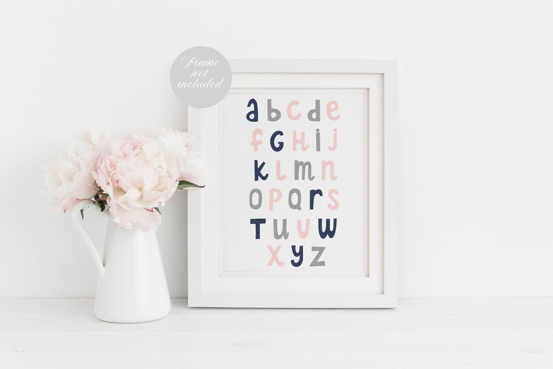 Printable Alphabet Poster, Abc Print Nursery Wall Decor, Navy and Blush ...