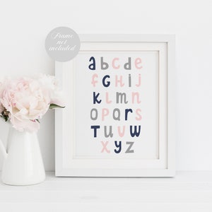 Printable Alphabet Poster, Abc Print Nursery Wall Decor, Navy and Blush ...