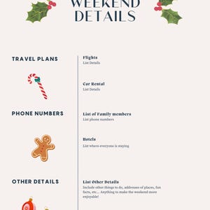 Christmas Weekend Itinerary Template | Holiday Travel Planner (canva ...