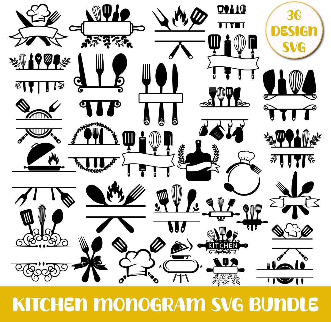 Kitchen Monogram SVG Bundle, Monogram SVG, Cooking & Baking Designs ...