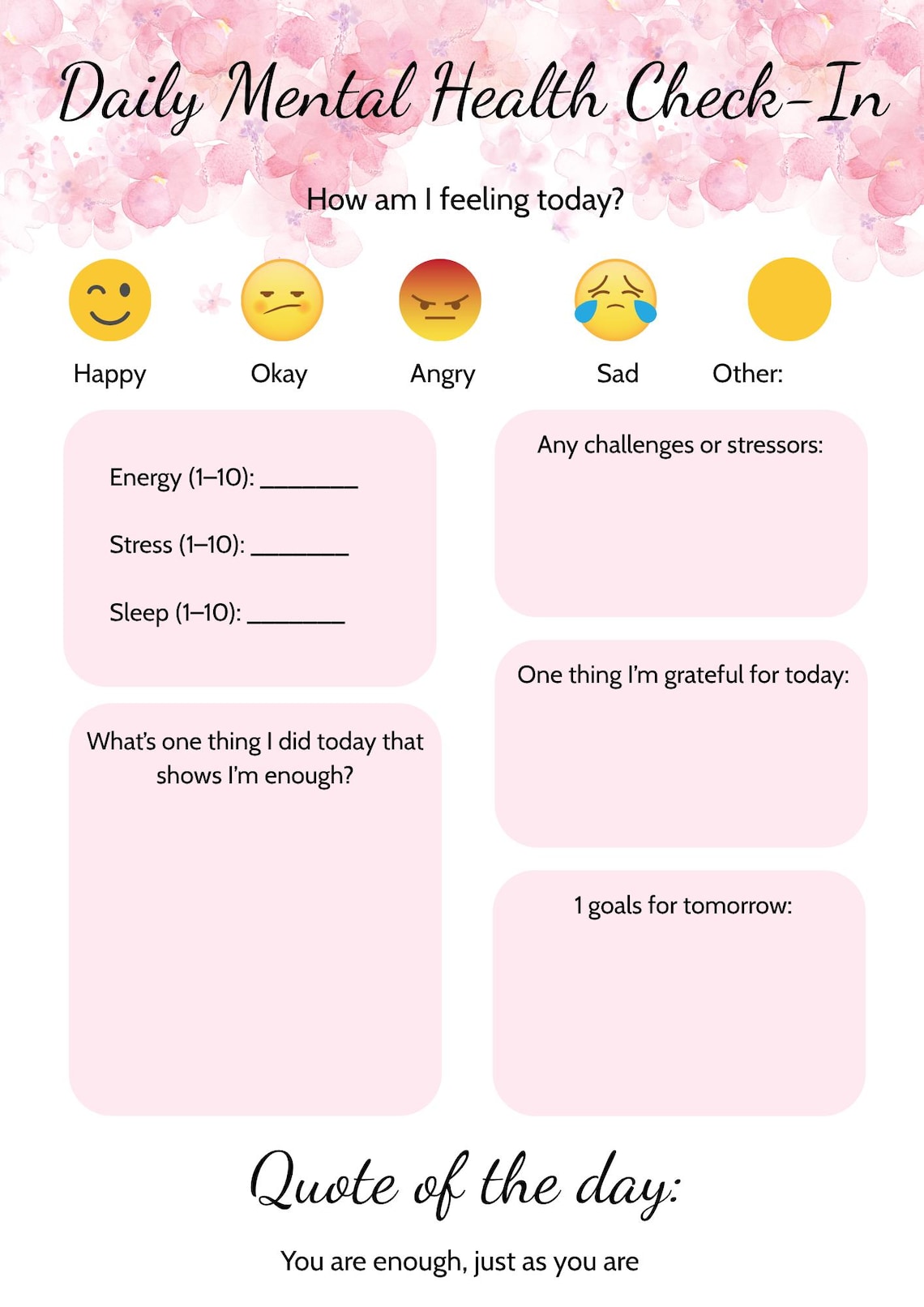 Daily Mental Health Check-in Template • 30-day Tracker • Editable Canva ...
