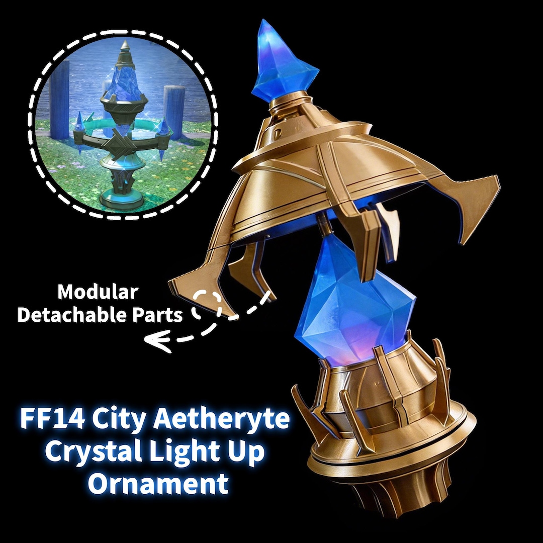 FF14 City Aetheryte Crystal Light up Ornament 3D Printed PLA Blue LED ...