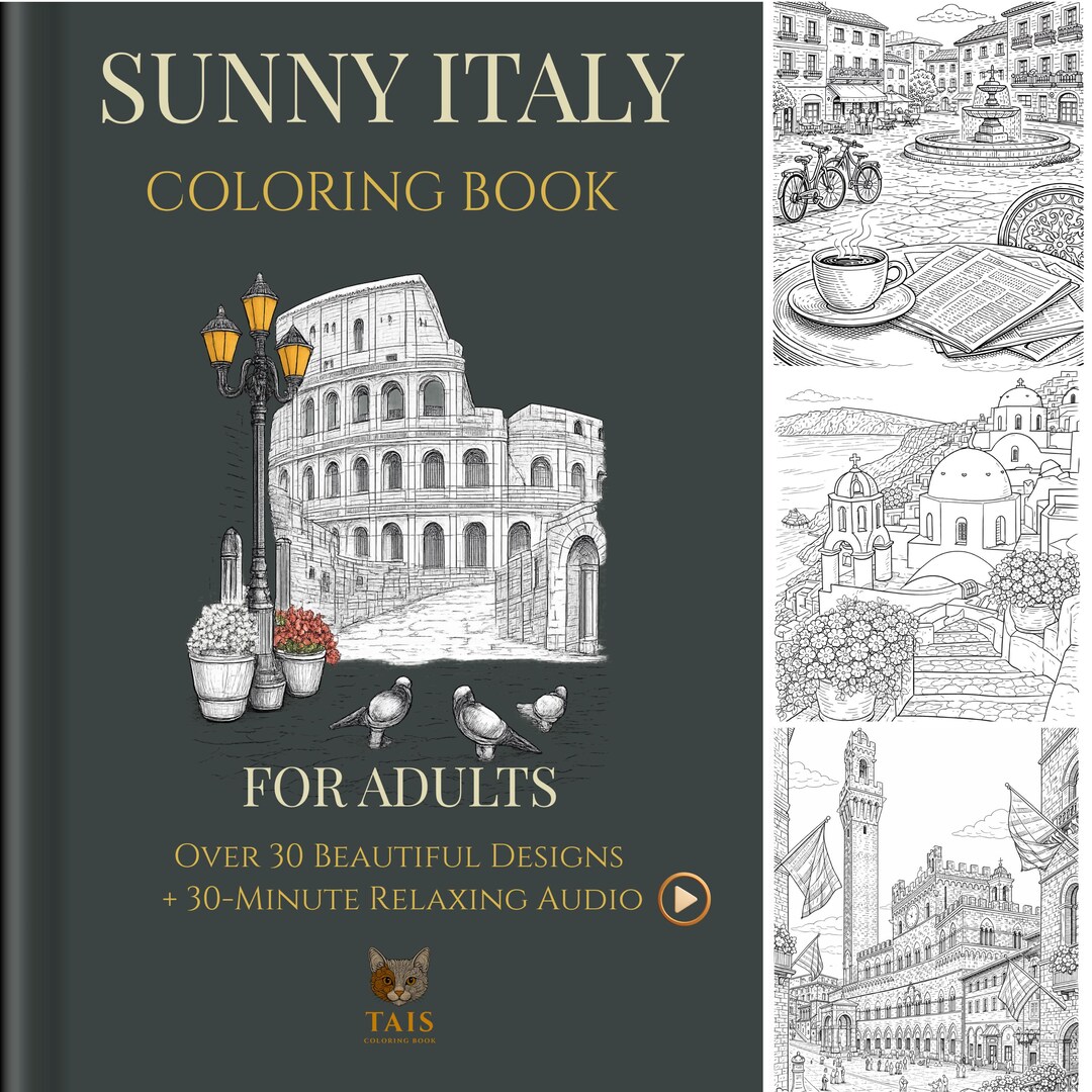 Sunny Italy Coloring Book for Adults – 30 Italian Scenes (digital ...