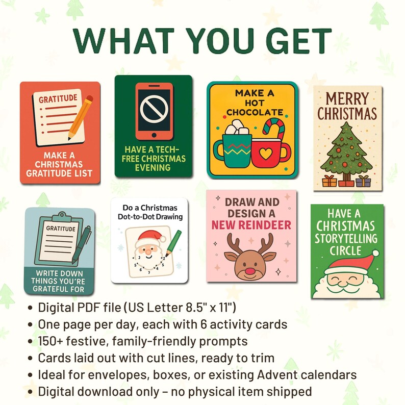24 Days of Advent Activity Cards (150+ Prompts) | Printable Digital PDF ...