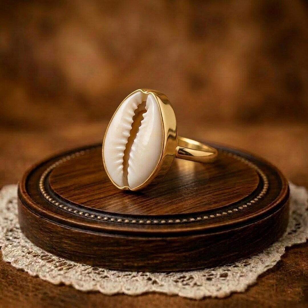 Natural Cowrie Shell Ring | Gold, Silver, Rose Gold Boho Beach Jewelry ...